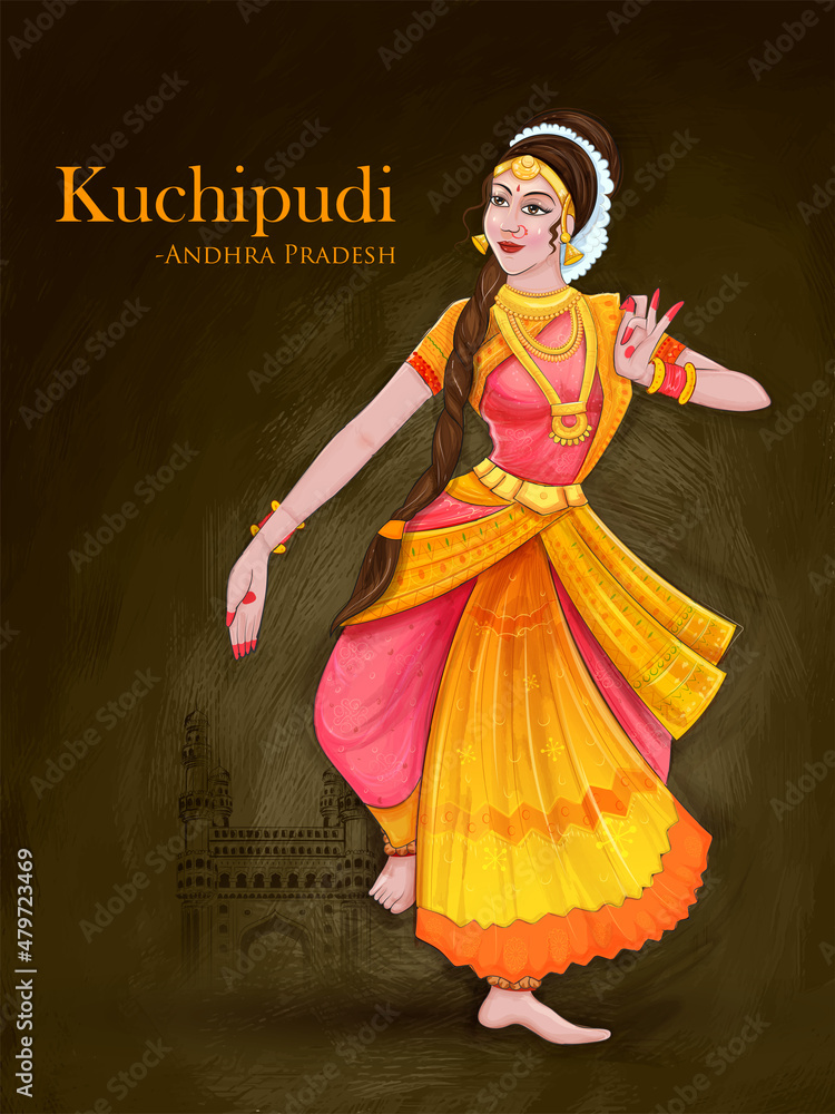 woman performing Kuchipudi dance traditional folk dance of Andhra ...