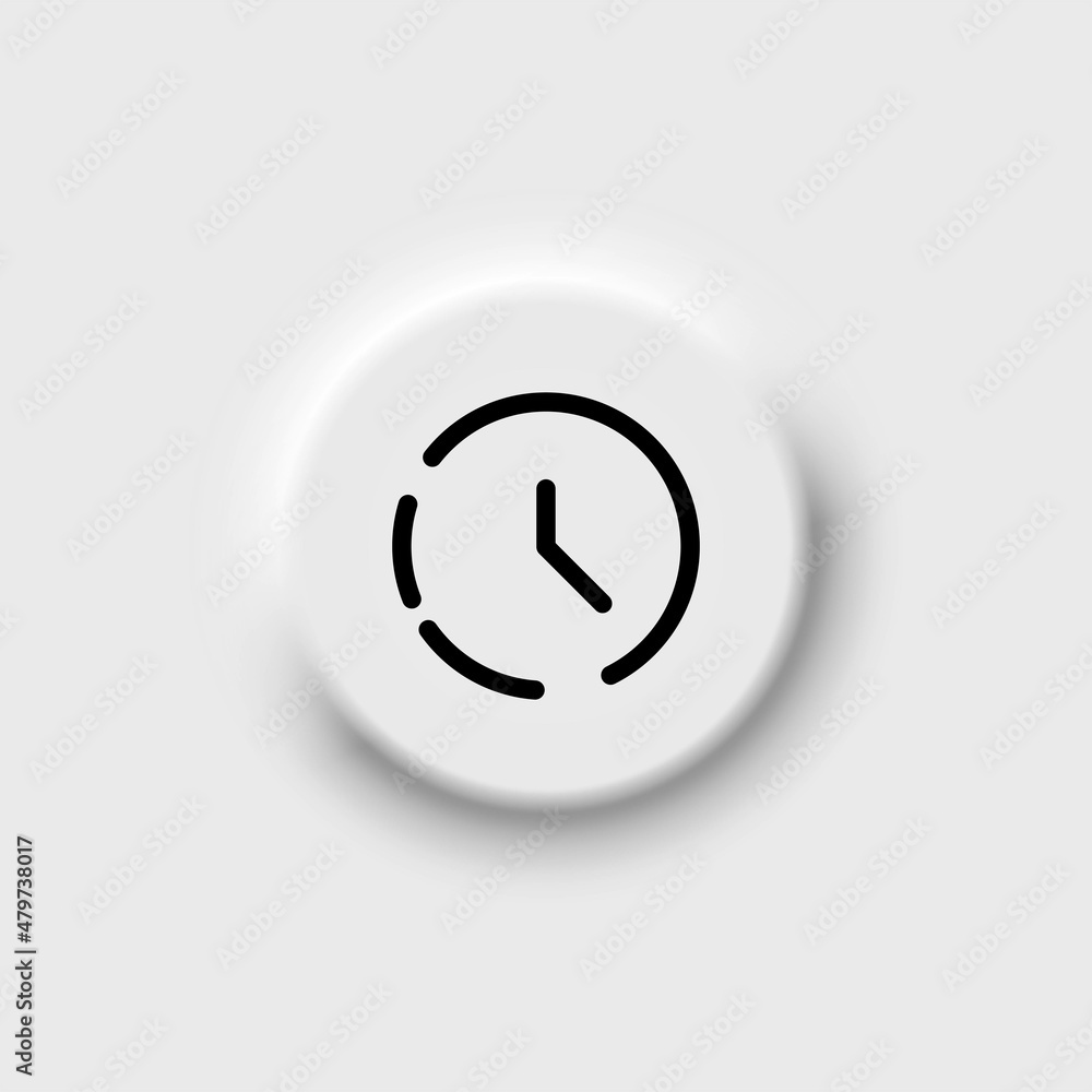 Clock, hour or time black outline icon. Business. Flat isolated on neomorphism button, symbol ...