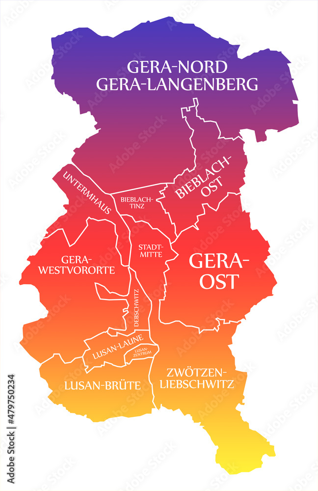 Gera City Map Germany DE labelled rainbow colored illustration Stock ...