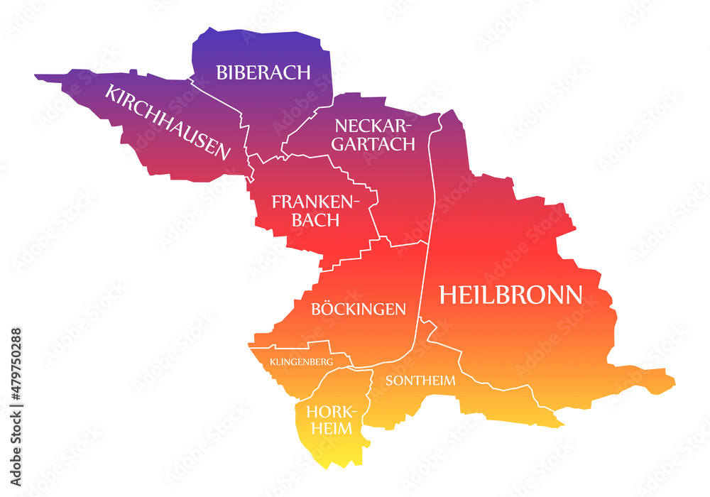 Heilbronn City Map Germany DE labelled rainbow colored illustration ...