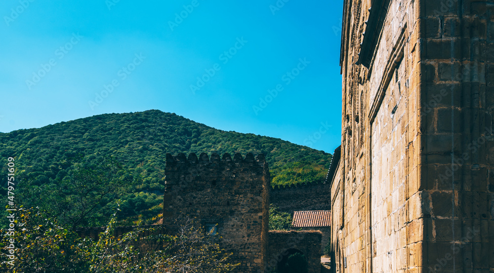 Medieval castle complex with church on Jinvali water reservoir, Aragvi ...