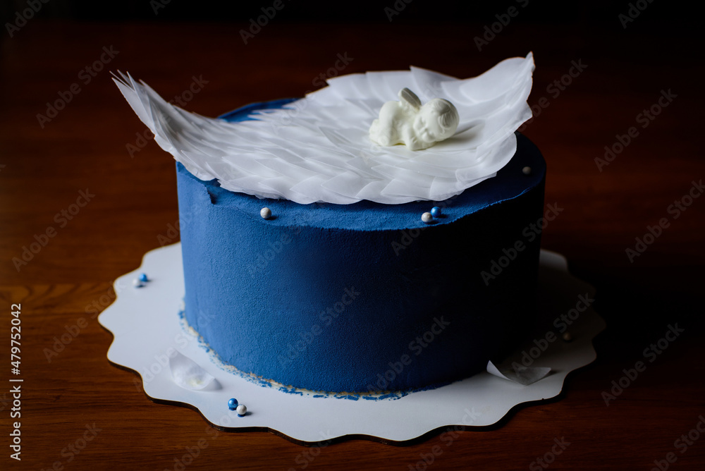 Christening cake for baby boy, cake with wings. Christening party candy bar. Stock Photo | Adobe ...