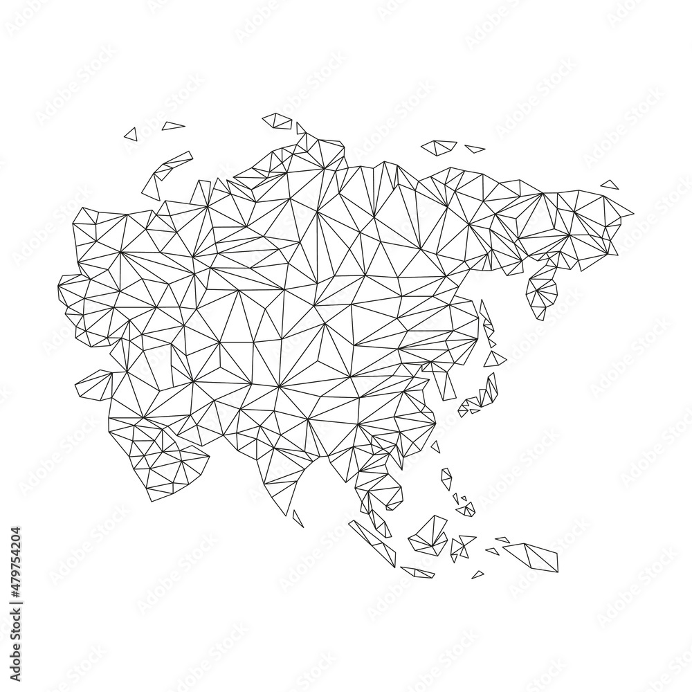 Asia map with triangular shapes. World map linear continent. Map of ...