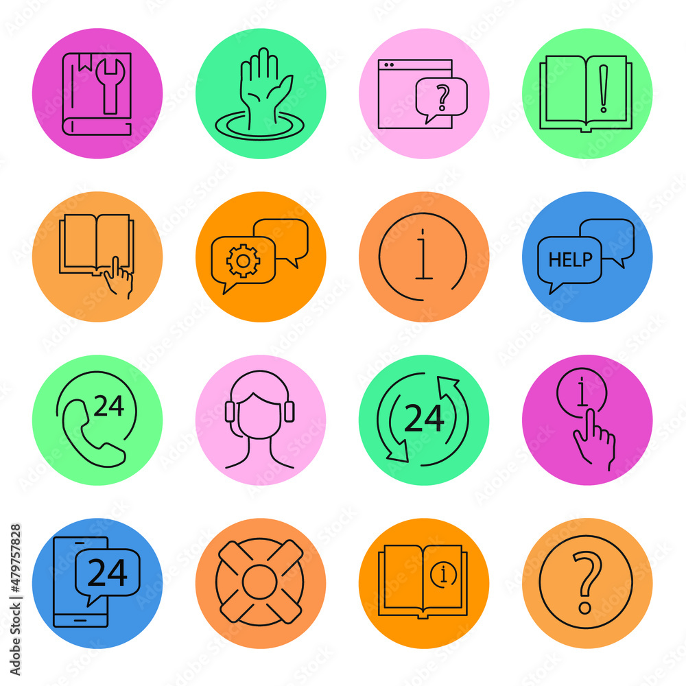 Help And Support icon set . Help And Support symbol pack vector ...