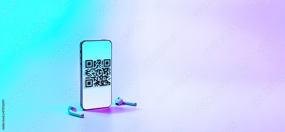 Qr code mobile. Digital smart phone with qr code scanner on smartphone ...