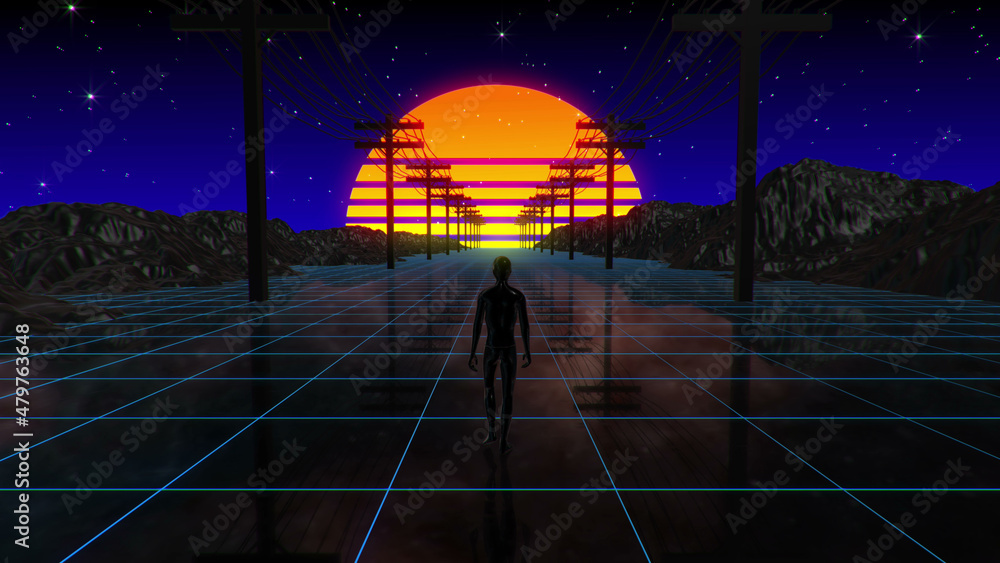 80s Sci Fi Space Runawy Background Stock Illustration | Adobe Stock
