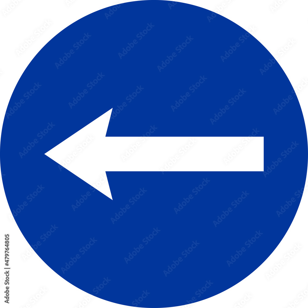 Compulsory turn left sign. Blue circle Background. Traffic signs and symbols. Stock Vector ...