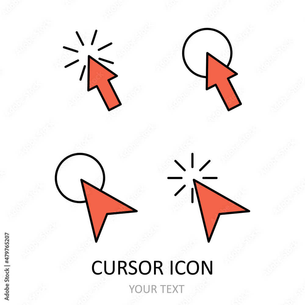 Vector illustration with cursor icons. Outline drawing. Stock Vector ...