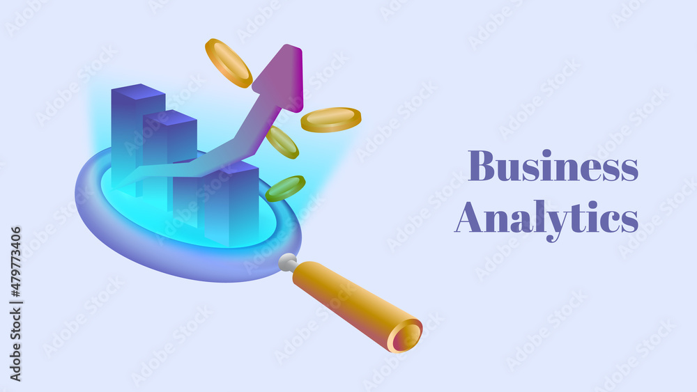 business analytics concept. graph chart com out from magnifier glass ...