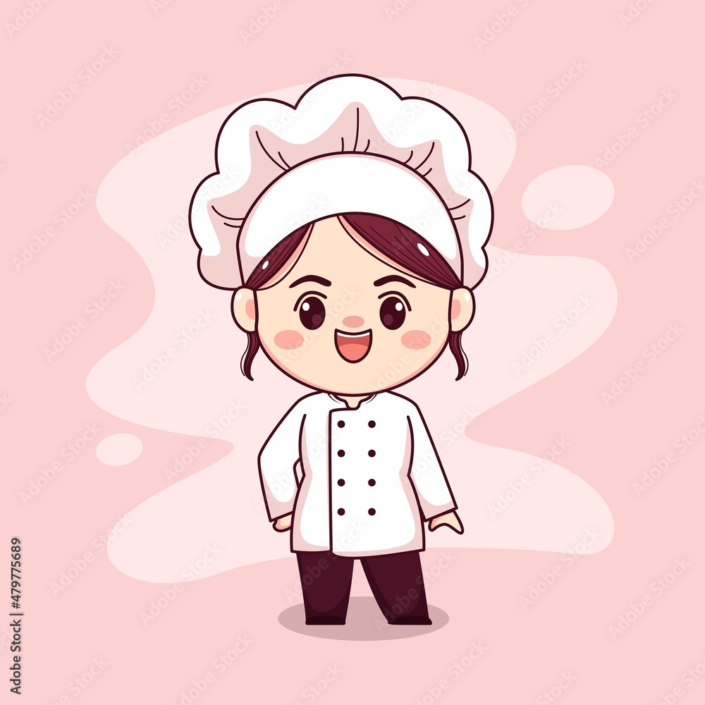 Cute and kawaii female chef cartoon manga chibi vector character design ...