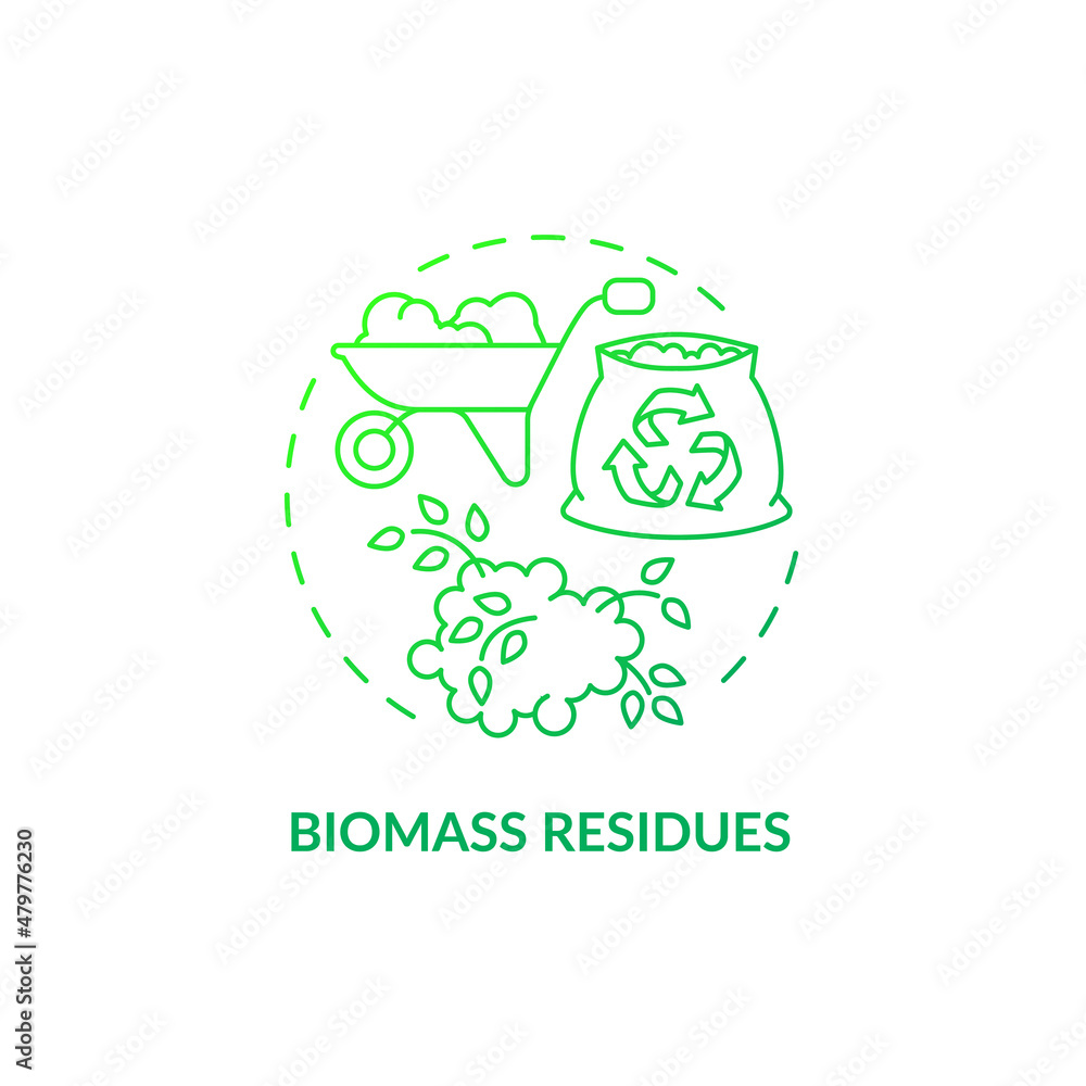 Biomass residues green gradient concept icon. Renewable energy abstract ...