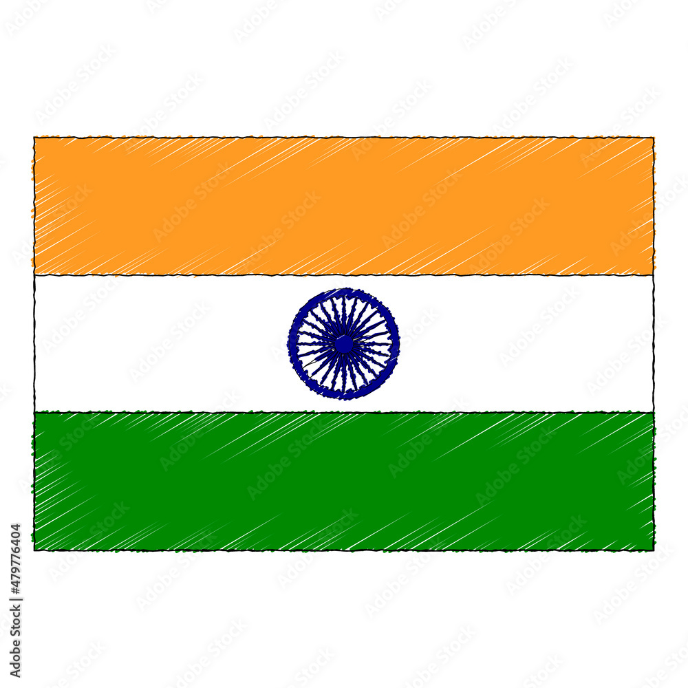 Hand drawn sketch flag of India. Doodle style icon Stock Vector | Adobe ...