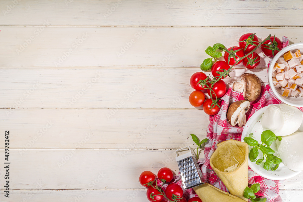 Cooking trendy Cone pizza background, modern pizza recipe, with ...