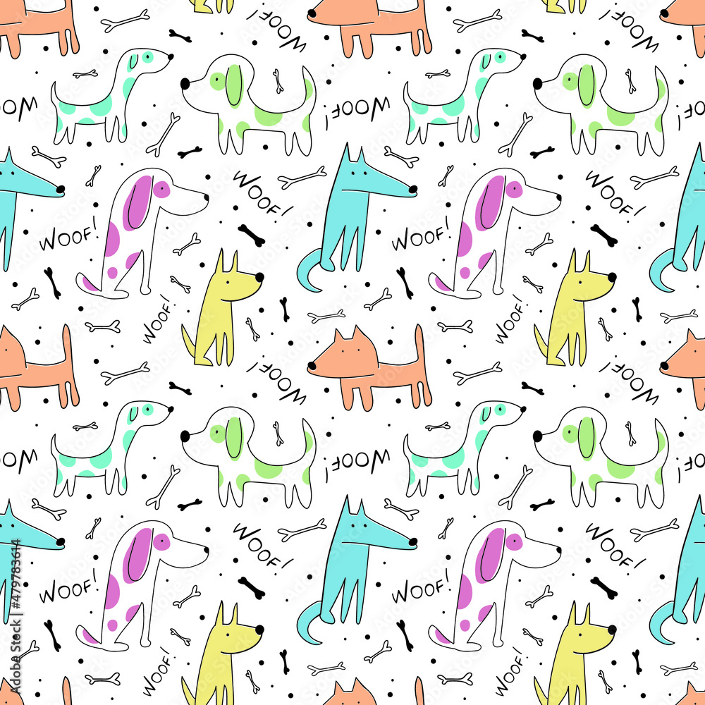 Hand drawn nice dogs seamless pattern for textile, wallpaper, prints ...