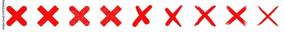 red cross x icon set. Red wrong mark, no wrong sign. Vector ...