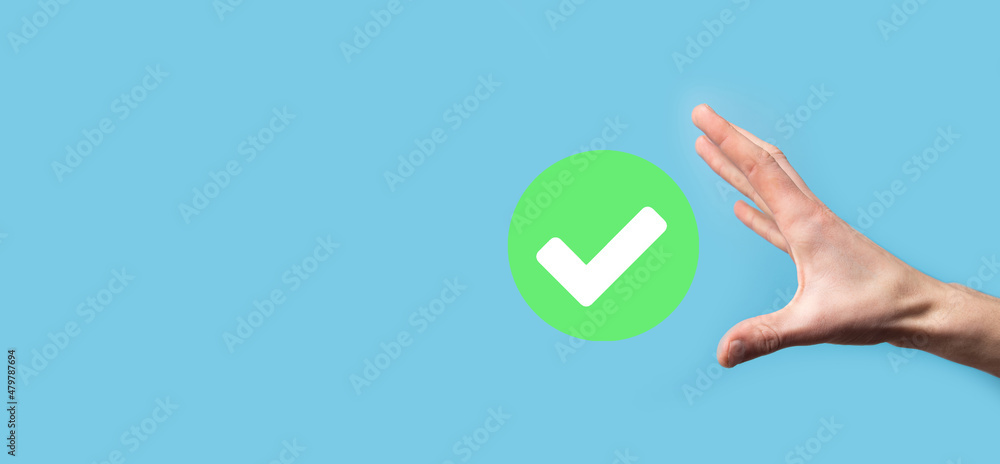 Hand holds green icon Check mark,Check Mark Sign, Tick Icon,right sign ...
