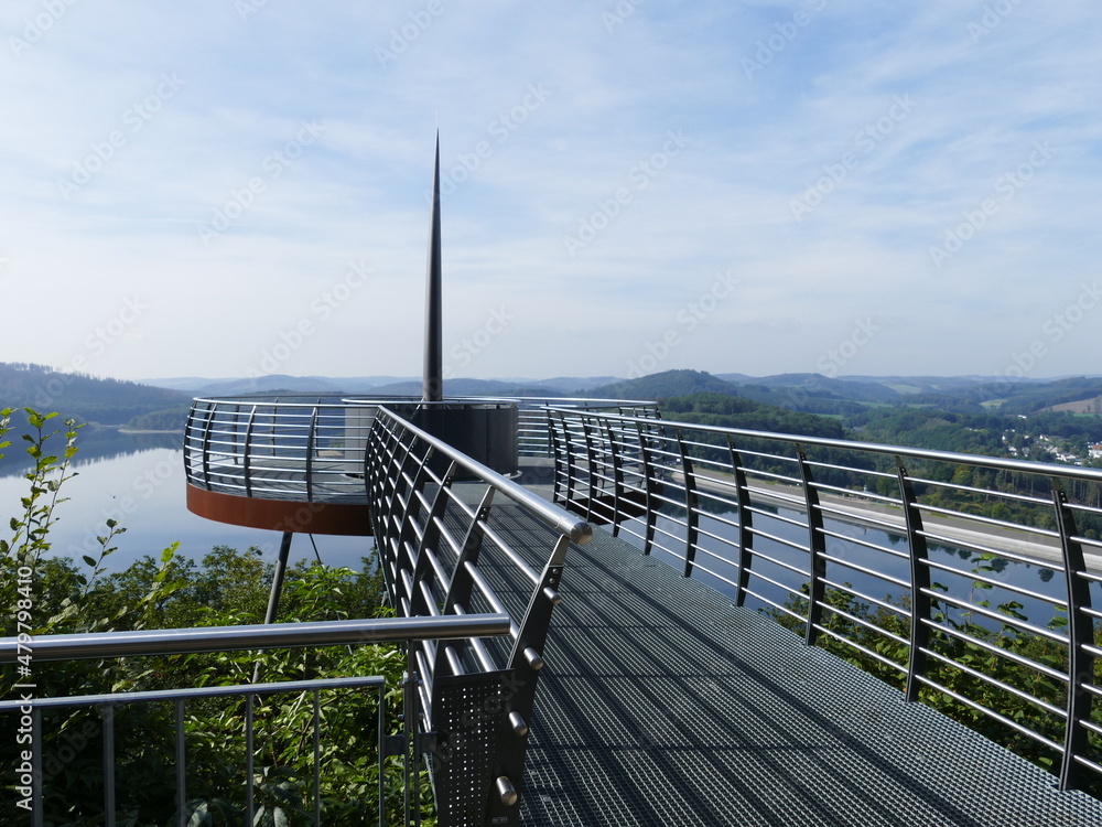The viewing platform "Biggeblick" (bigge view) high above the ...