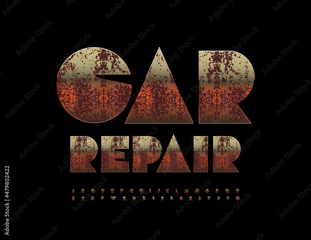 Vector advertising logo Car Repair. Stylish metallic Font. Rusty Gold ...
