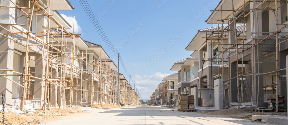 construction residential new house in progress at building site housing ...