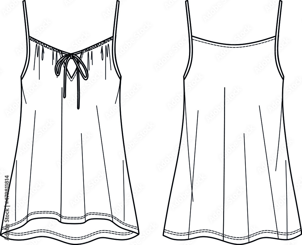 vector summer tank top fashion CAD, sleeveless woman top with ...