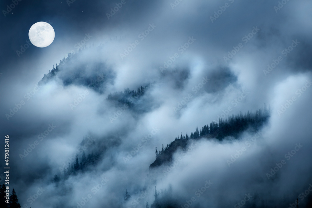 Foto de Beautiful photo illustration of bright full blue moon as it ...