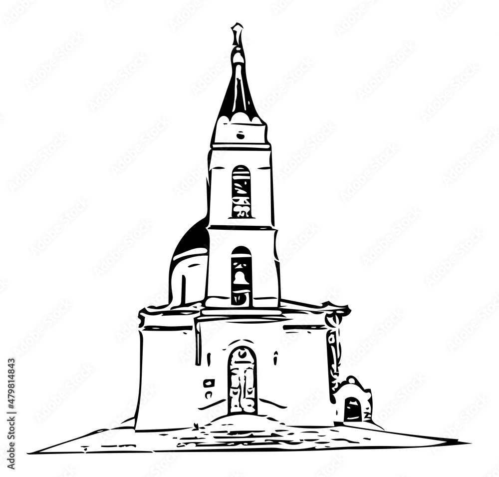 Sketch drawing of Orthodox Church isolated on white background. simple ...