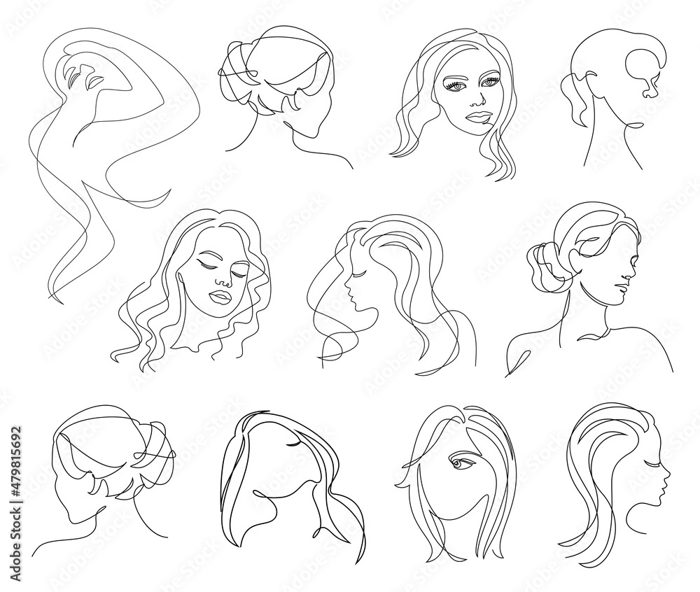 Girl Head Line Drawing