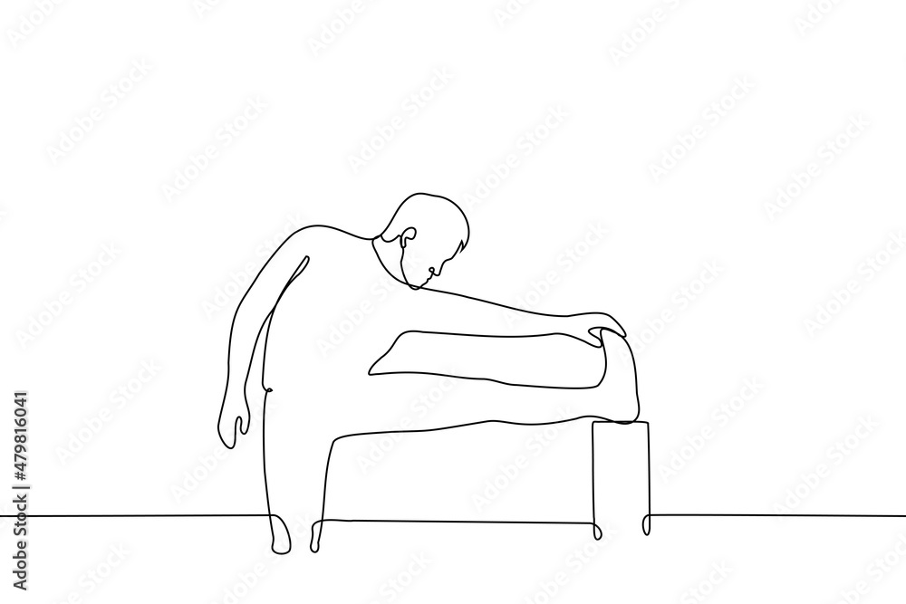 man put foot at right angles to support - one line drawing vector ...
