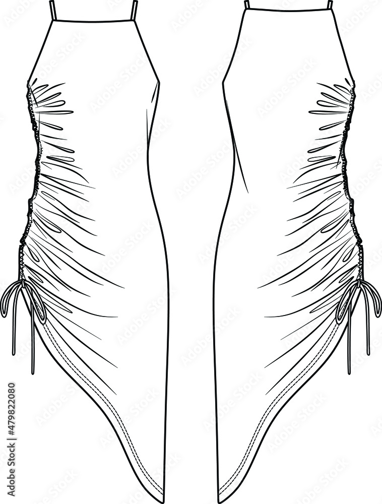 Vetor de Vector mini dress fashion CAD, woman bodycon sleeveless dress ...