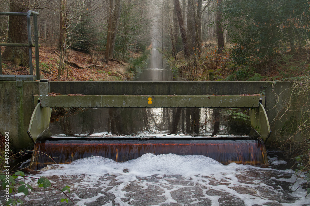 Small overflow dam in a river for controling water level in a nature ...