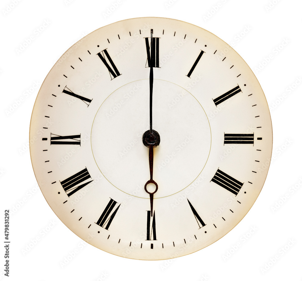 Six o'clock. Clock face with roman numerals Stock Photo | Adobe Stock