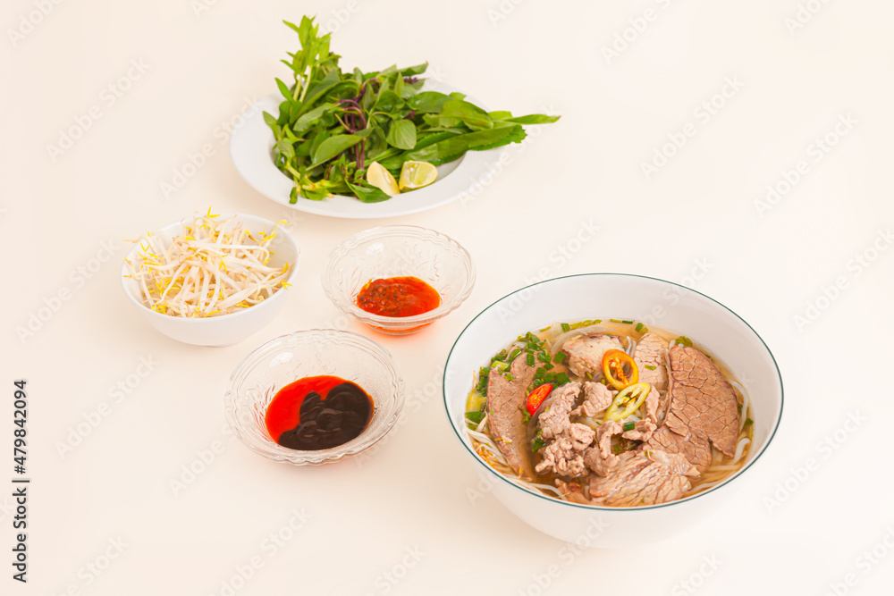 Pho, Vietnamese rice noodles soup, Vietnamese food isolated on white ...
