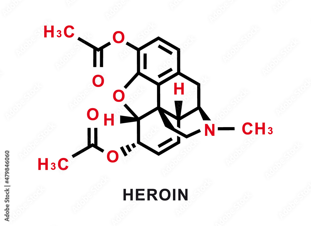 Heroin chemical formula. Heroin chemical molecular structure. Vector ...