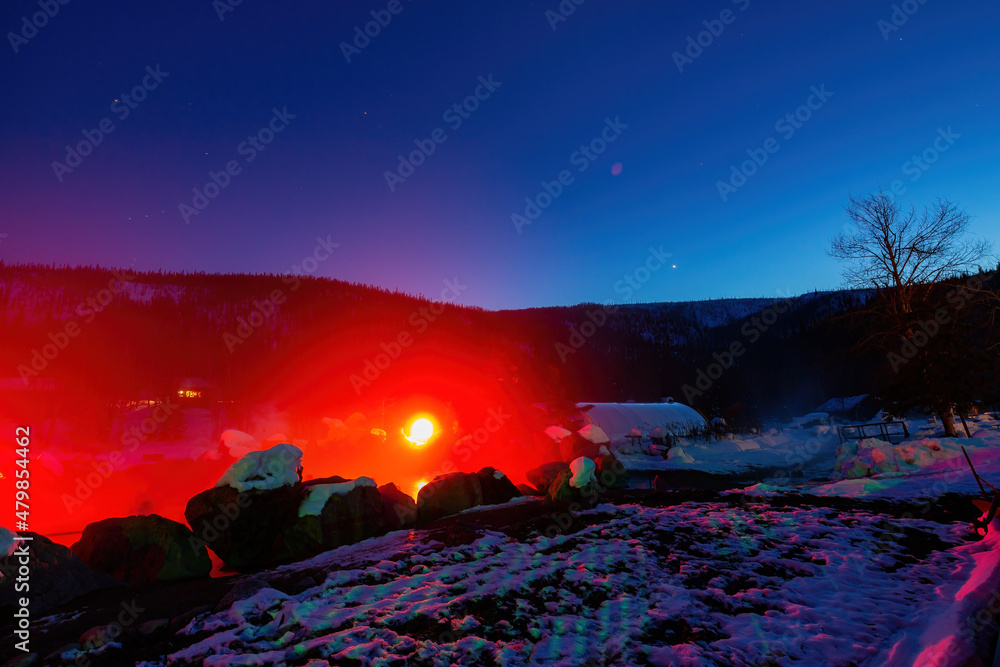 Night starry view of hot spring in Chena Hot Springs Resort Stock Photo ...