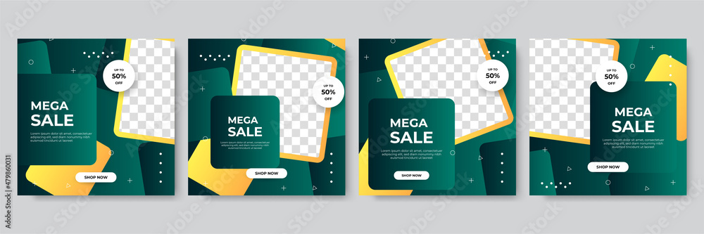 Transparant square green yellow colorful sale post design template ...