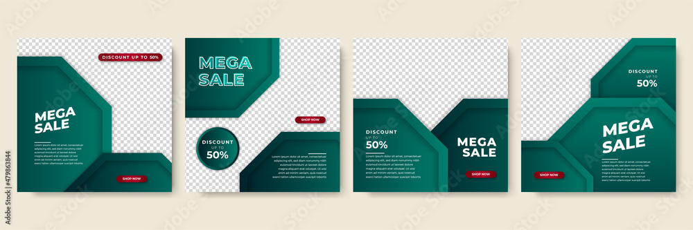 gradient hexagonal green colorful sale post design template background ...