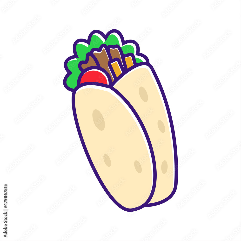 Burrito vector illustration with cute design isolated on white ...