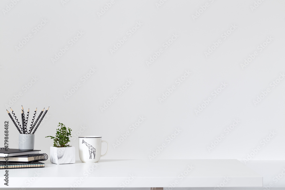 Workspace at home. Empty desk. Stylish and minimal home office ...