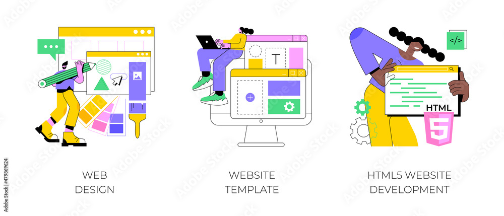 Website building service abstract concept vector illustration set. Web ...