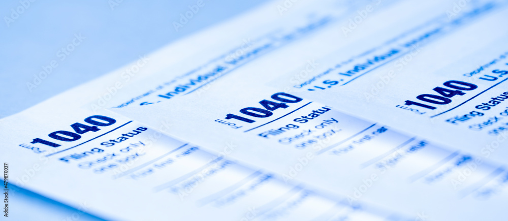 Blank income tax forms. American 1040 Individual Income Tax return form ...