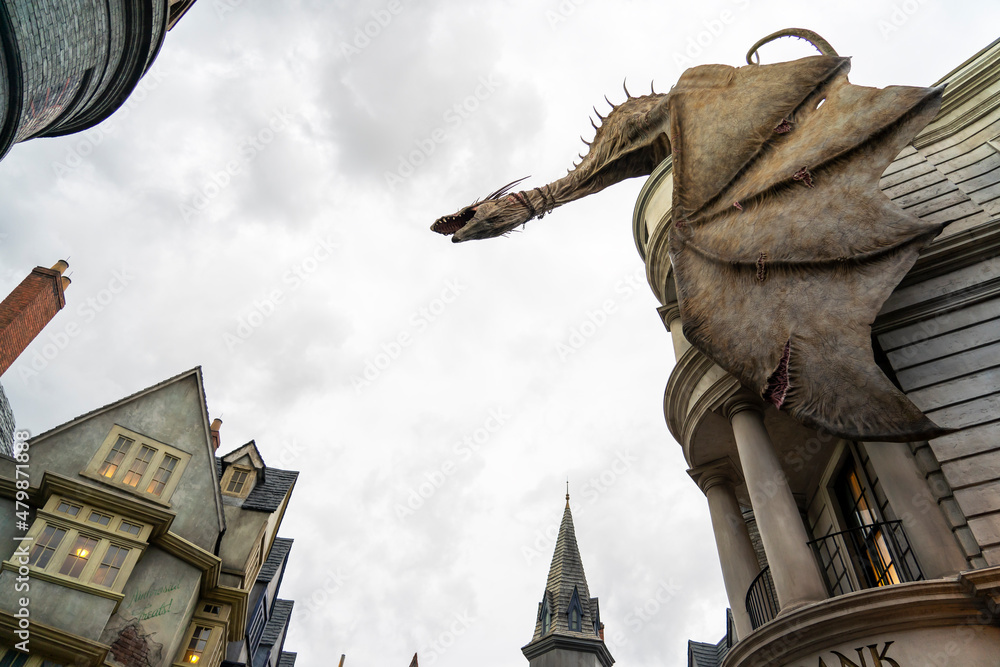 Orlando, USA – July 17, 2021: The Dragon at the Gringotts Bank in ...