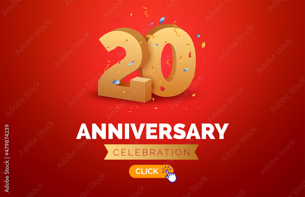 Anniversary birthday 20 years golden background. Happy vector poster ...