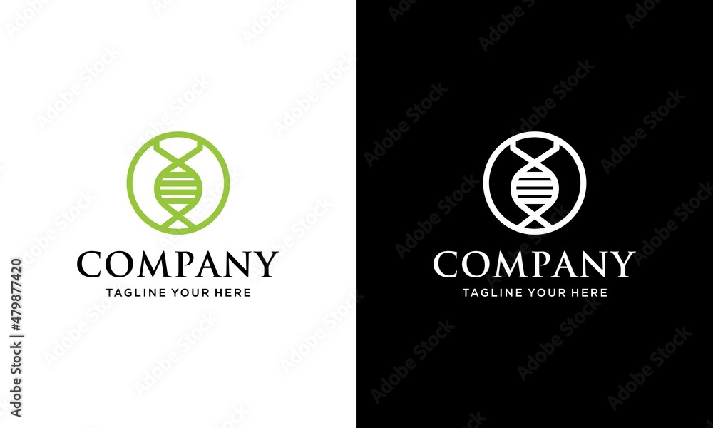 dna circle logo design vector template. on a black and white background ...