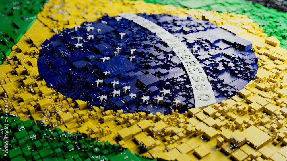 Flag of Brazil rendered in a Futuristic 3D style. Brazilian Innovation ...