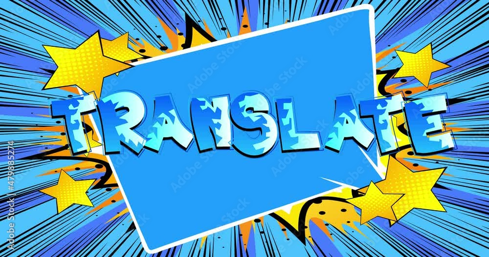 Translate. Motion poster. 4k animated Comic book word text moving on ...