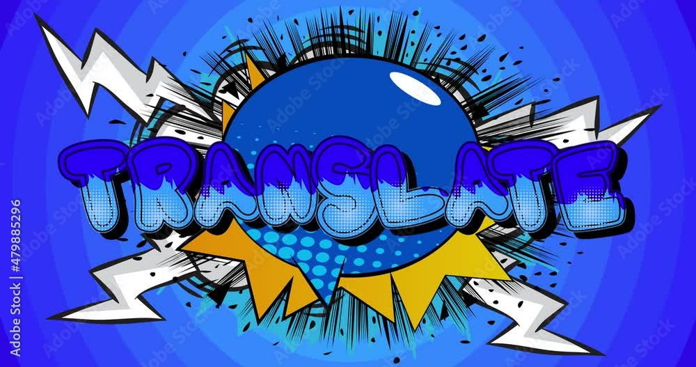 Translate. Motion poster. 4k animated Comic book word text moving on ...