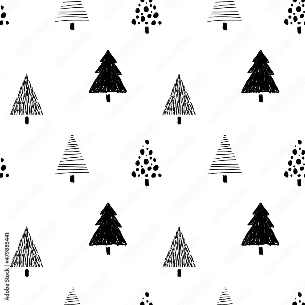 Seamless pattern swatch with monotone tree illustration. Great for ...