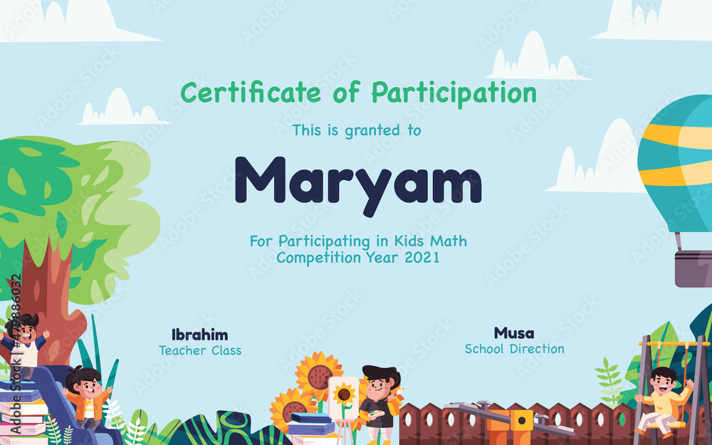 Certificate of participation student in school kids orange color badge ...