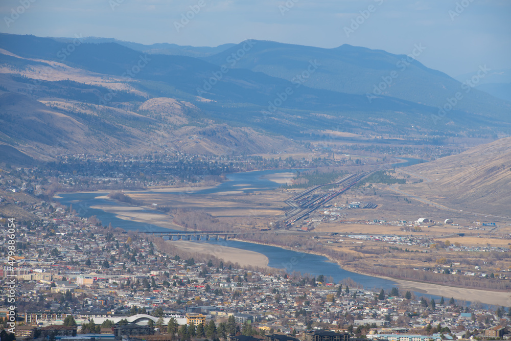 view of the mountains and river of the city of Kamloops in British ...