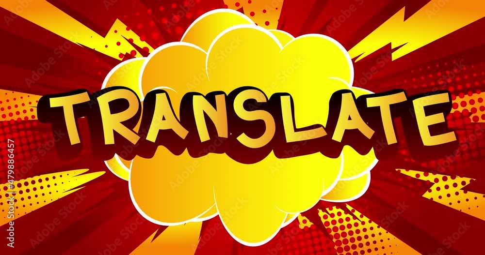 Translate. Motion poster. 4k animated Comic book word text moving on ...